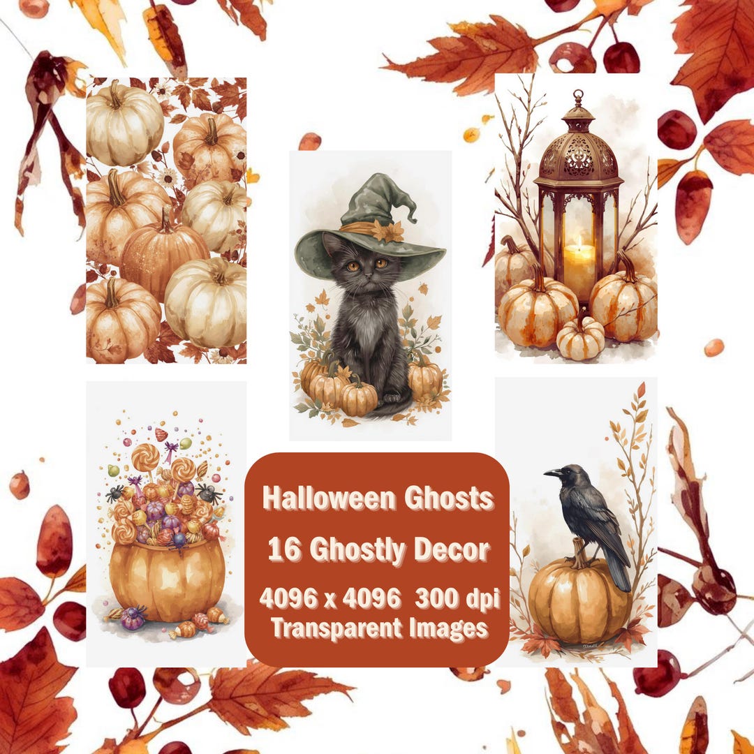 Halloween Ghost Watercolor Clipart Bundle | 25 Pngs | Cute Ghosts ...