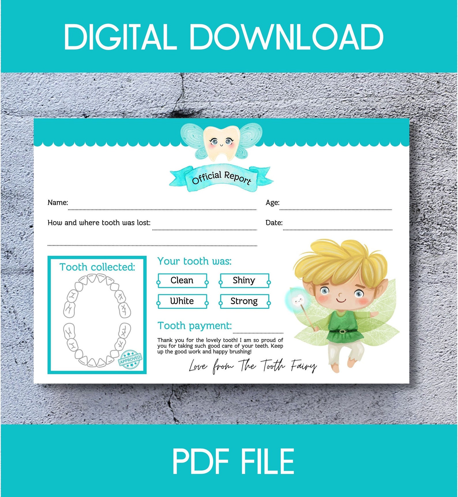 Printable Tooth Fairy Report for Boys /tooth Fairy Letter / - Etsy