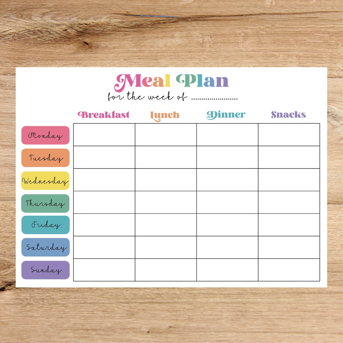 Printable Weekly Menu Planner Digital Download / Rainbow Menu Planner ...