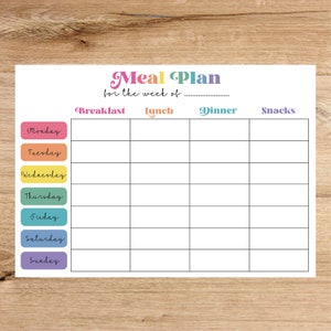 Printable Weekly Menu Planner - Digital Download / Rainbow Menu Planner ...
