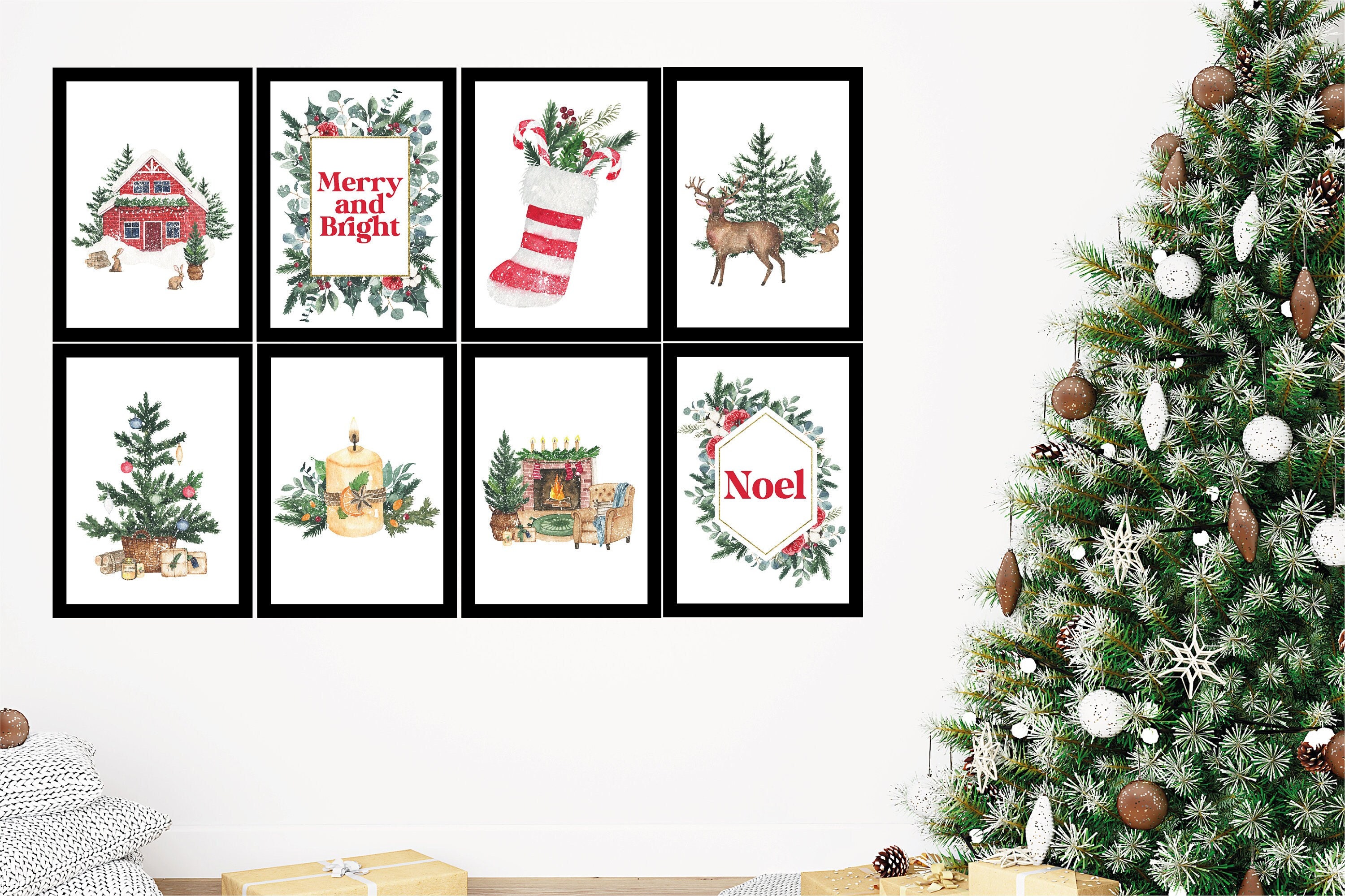 8 Printable Christmas Wall Art / Watercolor Christmas Posters ...