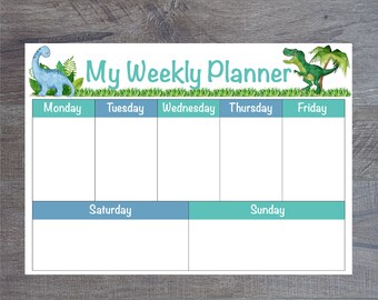 KIDS DAILY SCHEDULE Dinosaur Printable for Instant Download Horizontal ...
