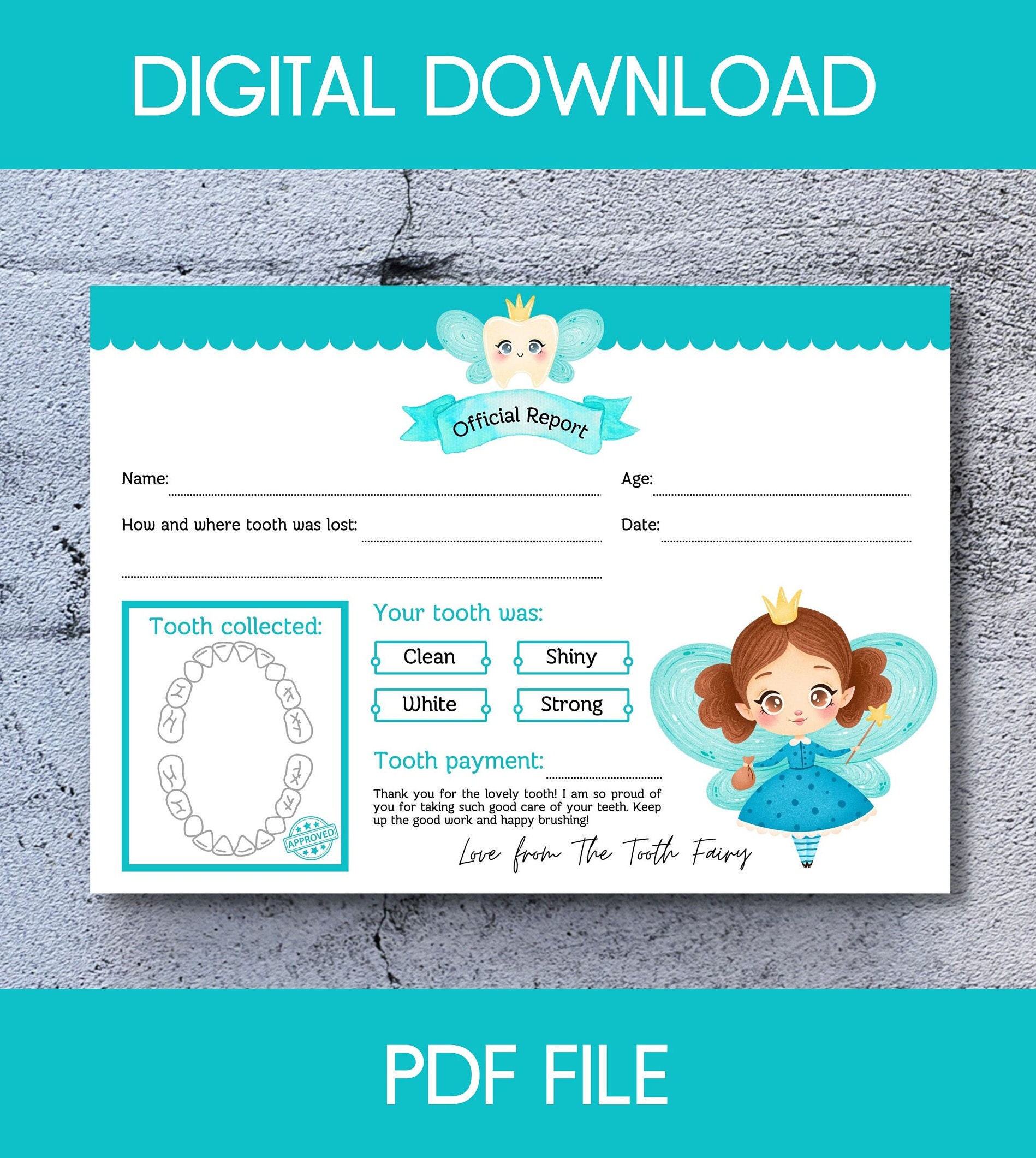 Printable Tooth Fairy Report /tooth Fairy Letter / Tooth Fairy Receipt ...