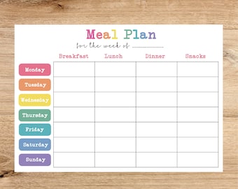 Printable Weekly Rainbow Menu Planner - Etsy