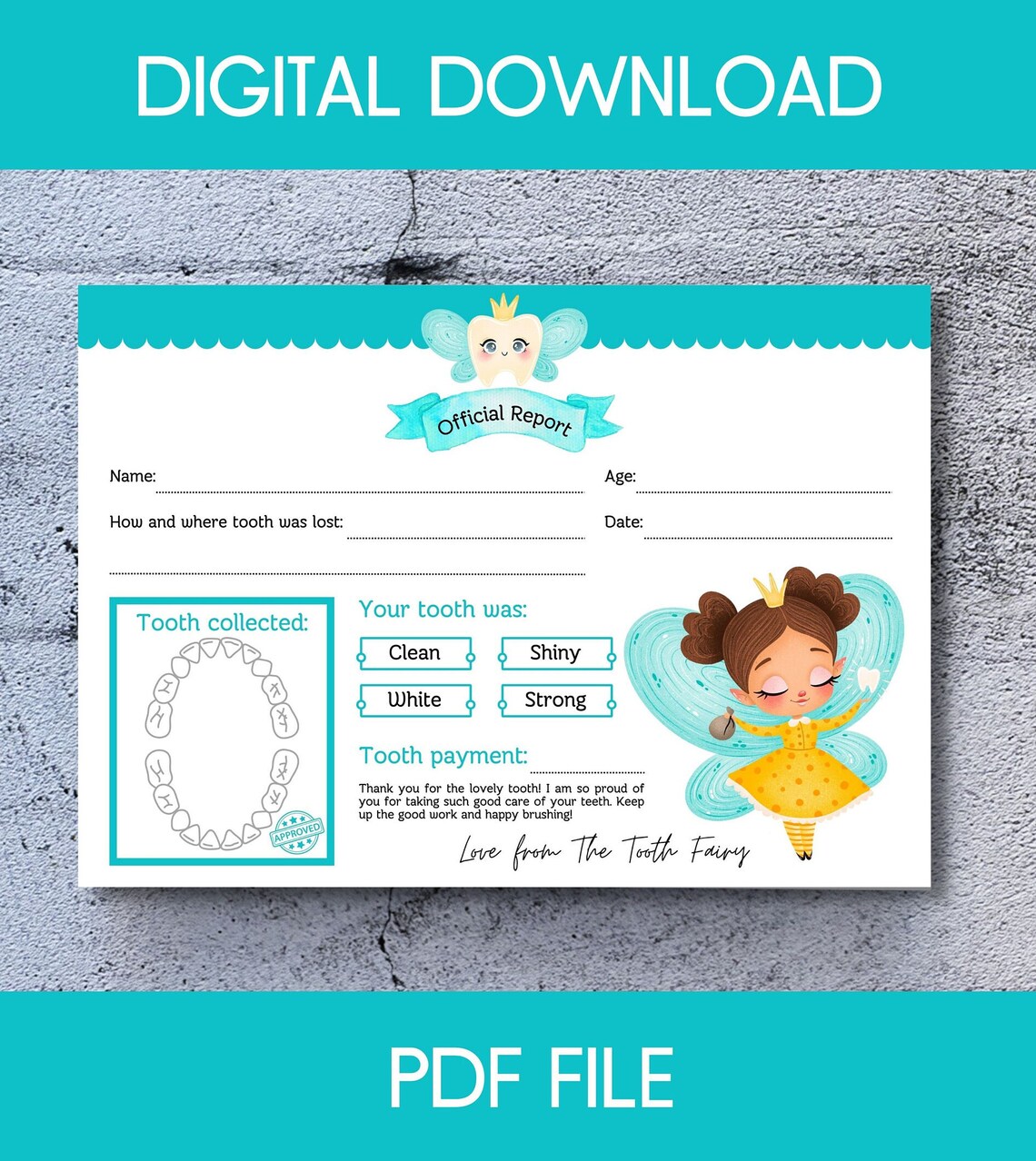 Printable Tooth Fairy Report /tooth Fairy Letter / Tooth Fairy Receipt ...