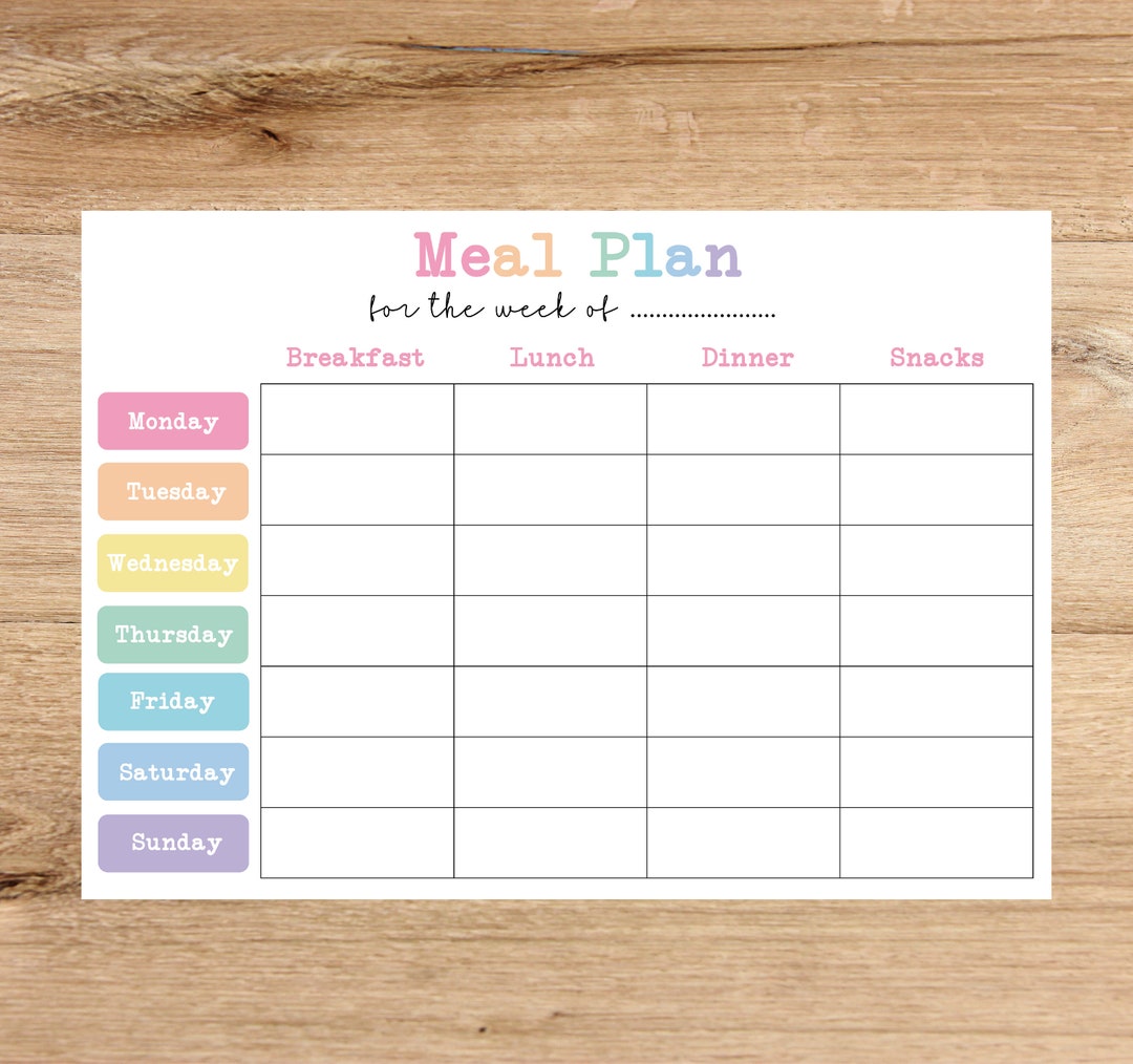 Printable Weekly Menu Planner - Digital Download / Pastel Rainbow Menu ...