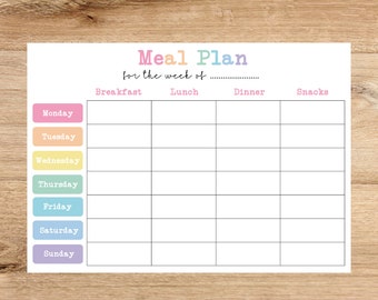 Printable Weekly Rainbow Menu Planner - Etsy