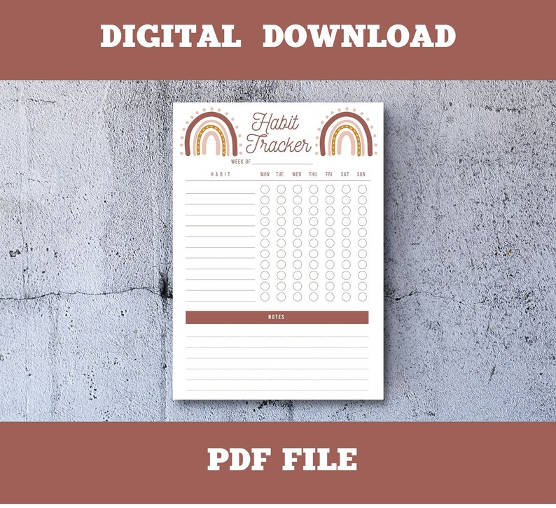 Printable Boho Rainbow Habit Tracker - Digital Download / Weekly Habit ...