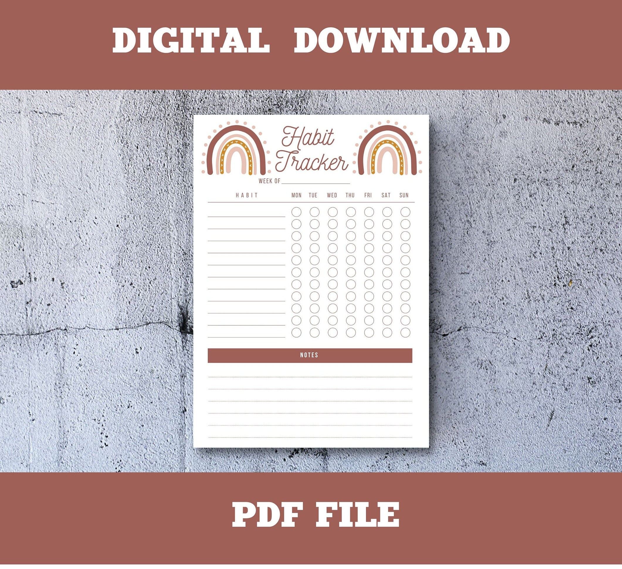 Printable Boho Rainbow Habit Tracker - Digital Download / Weekly Habit ...