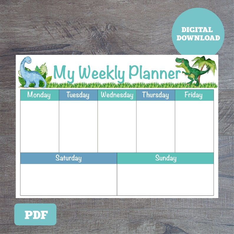 Printable Weekly Schedule for Kids - Digital Download / Dinosaur - Etsy