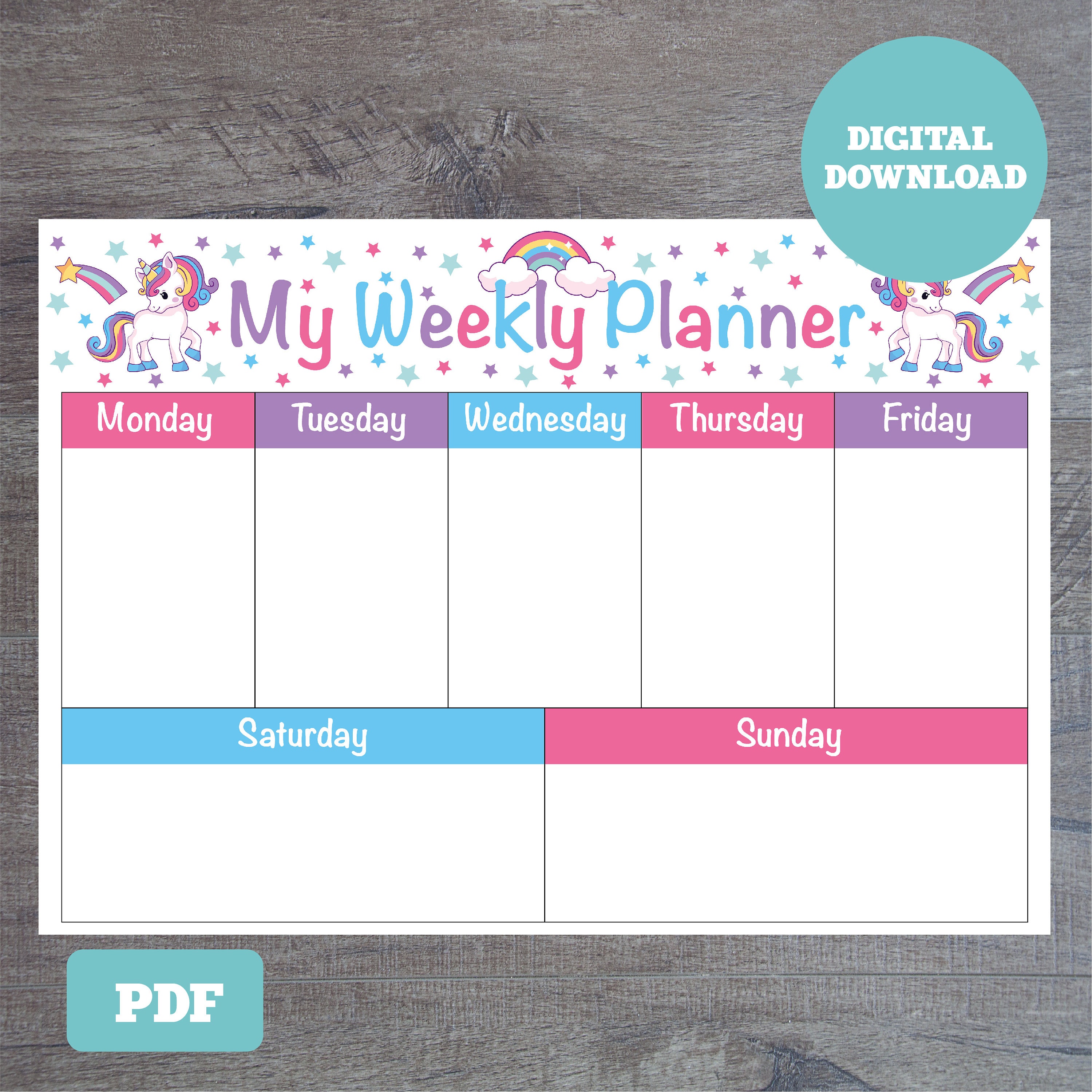 Printable Weekly Schedule for Kids - Digital Download / Pastel Unicorn ...