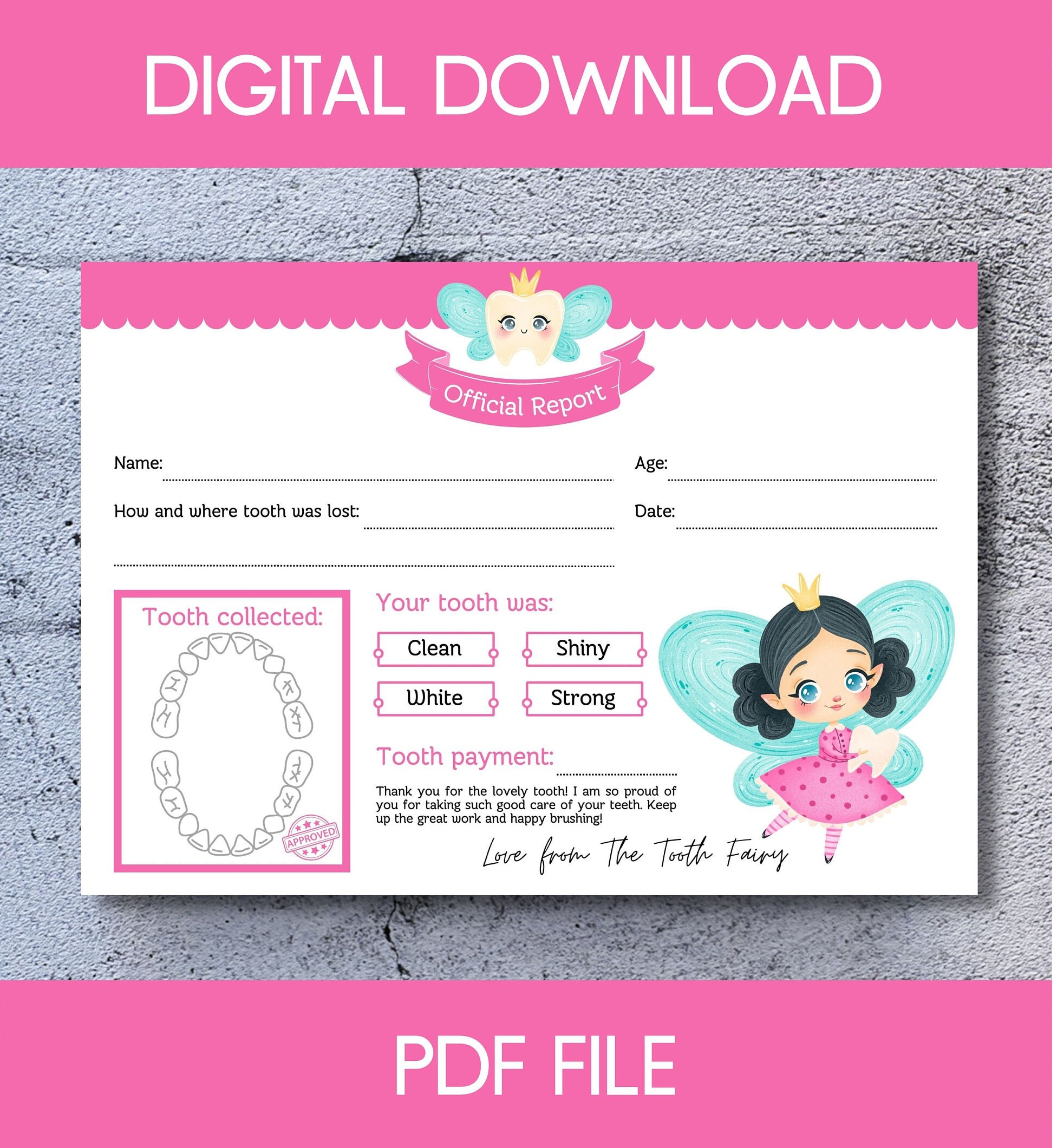 Printable Tooth Fairy Report /tooth Fairy Letter / Tooth Fairy Receipt ...