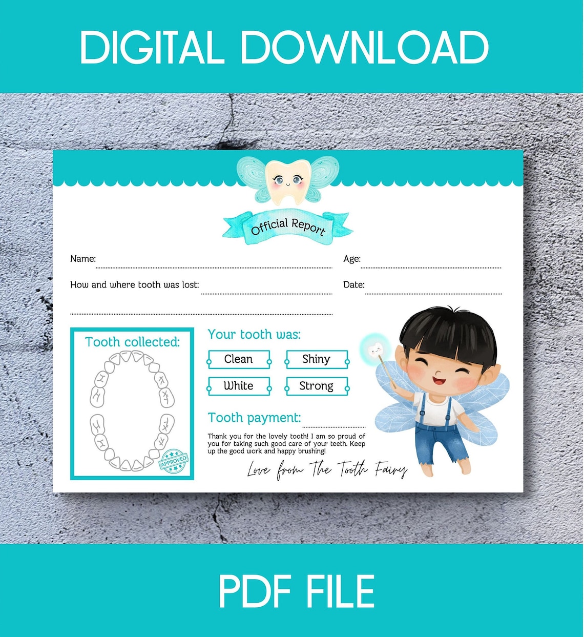 Printable Tooth Fairy Report for Boys /tooth Fairy Letter / Tooth Fairy ...
