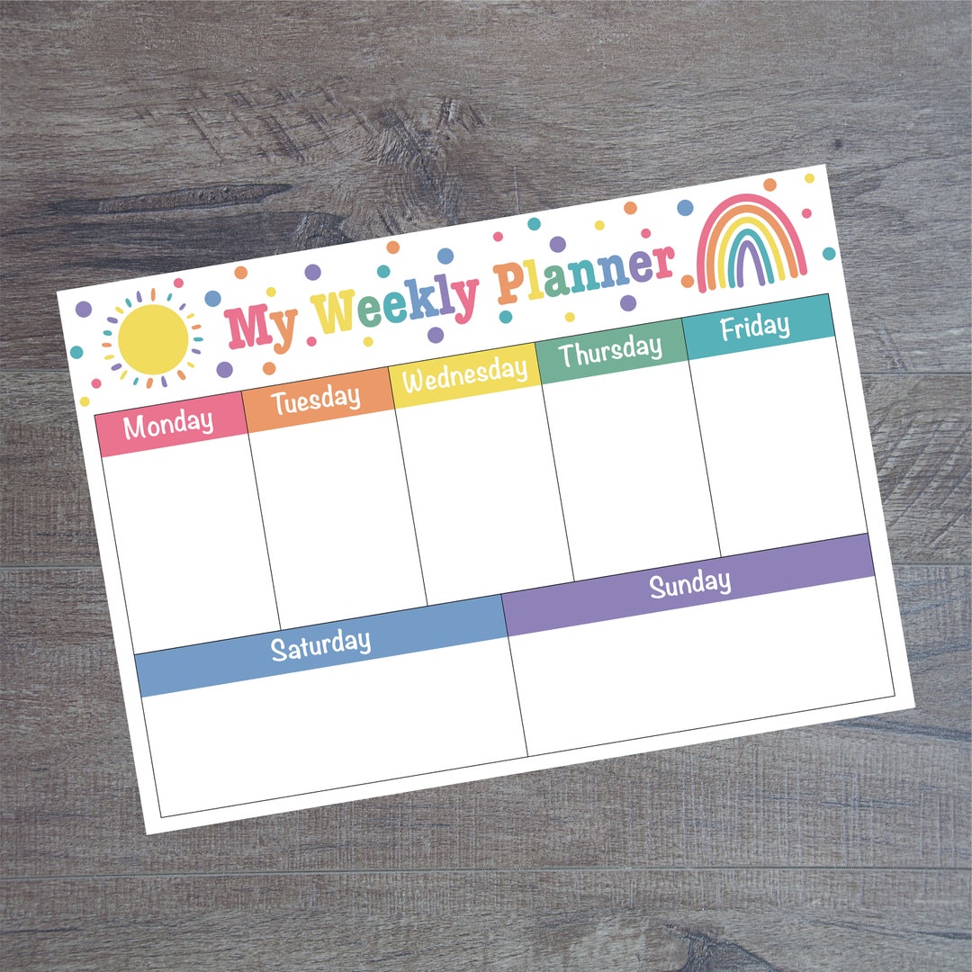 Printable Weekly Schedule for Kids - Digital Download / Rainbow and Sun ...