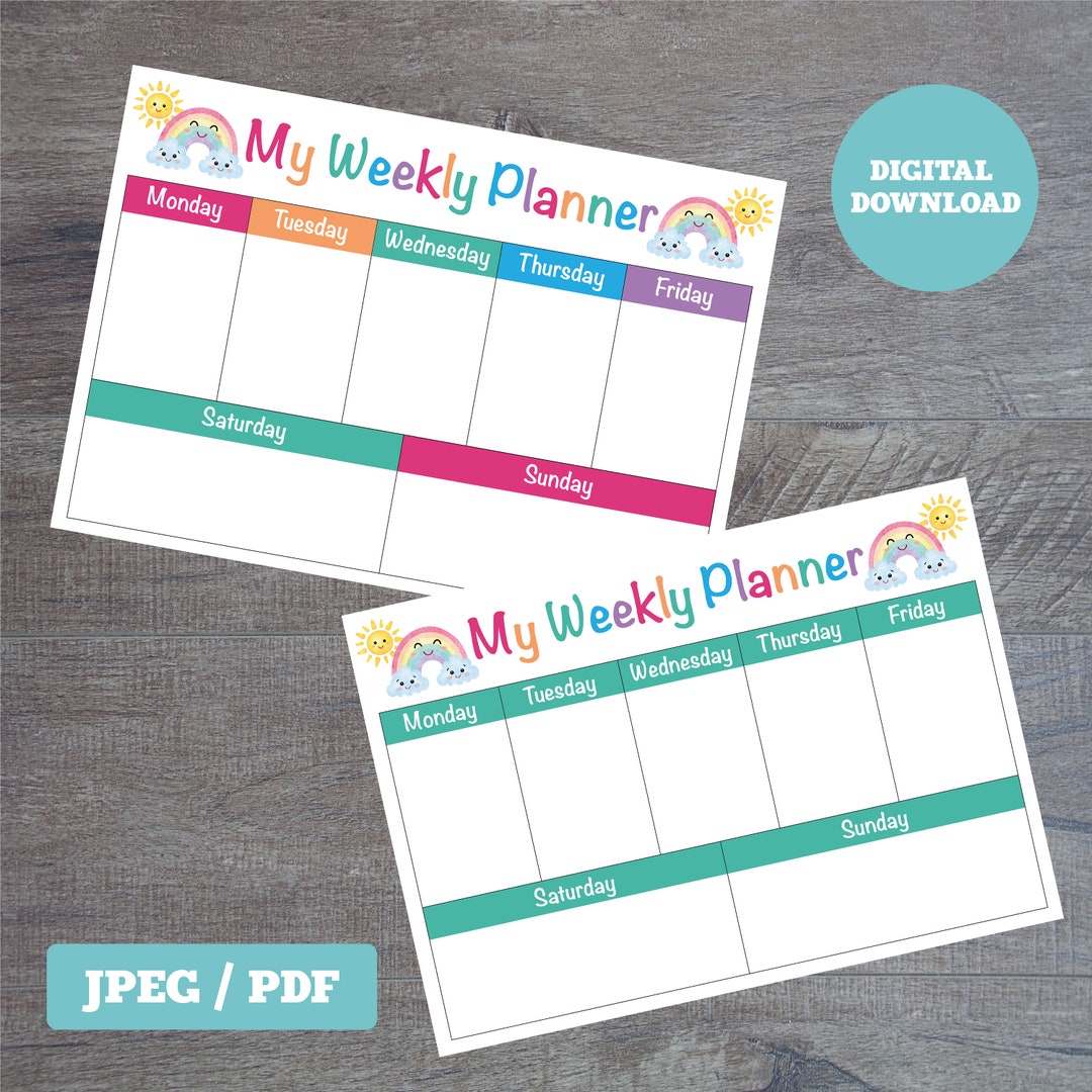 Printable Weekly Schedule for Kids - Digital Download / Rainbow / 2 ...