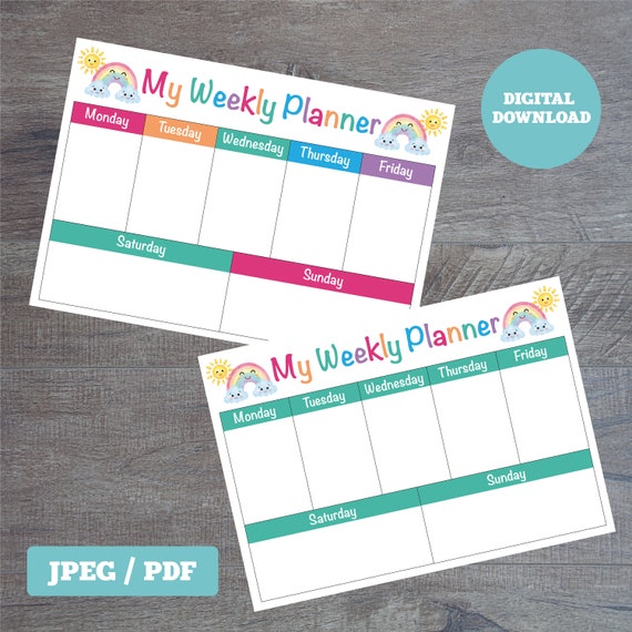 Printable Weekly Schedule for Kids Digital Download / - Etsy