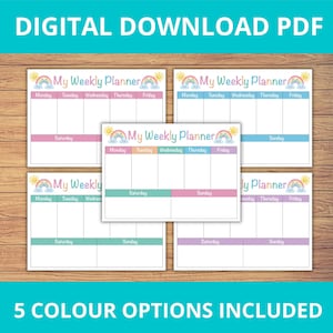 5 Printable Pastel Rainbow Weekly Schedules for Kids - Digital Download ...