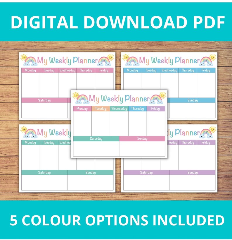 5 Printable Pastel Rainbow Weekly Schedules for Kids - Digital Download ...