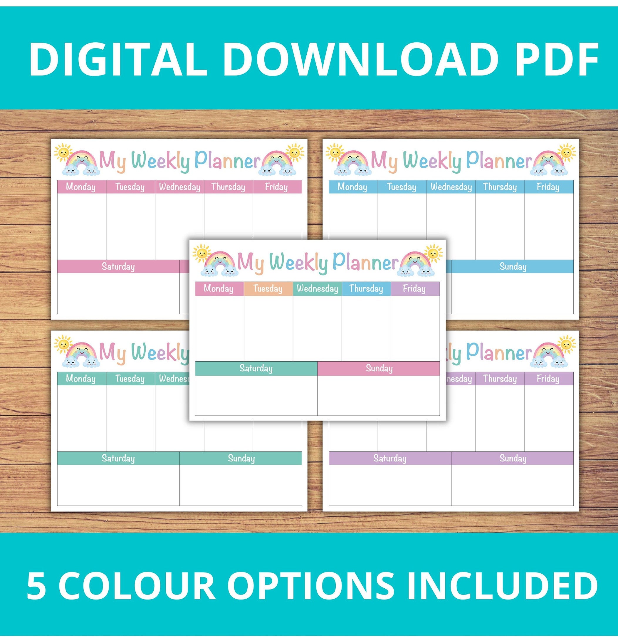 5 Printable Pastel Rainbow Weekly Schedules for Kids - Digital Download ...