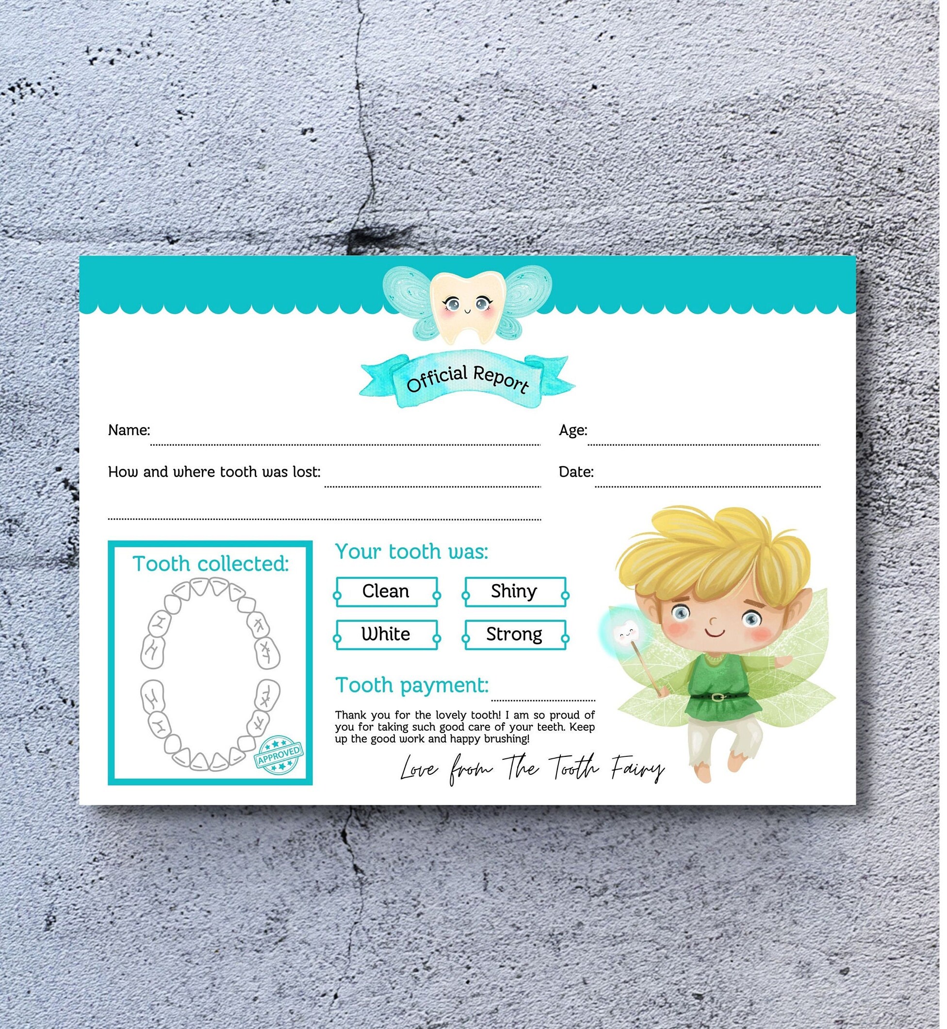 Printable Tooth Fairy Report for Boys /tooth Fairy Letter / Tooth Fairy ...