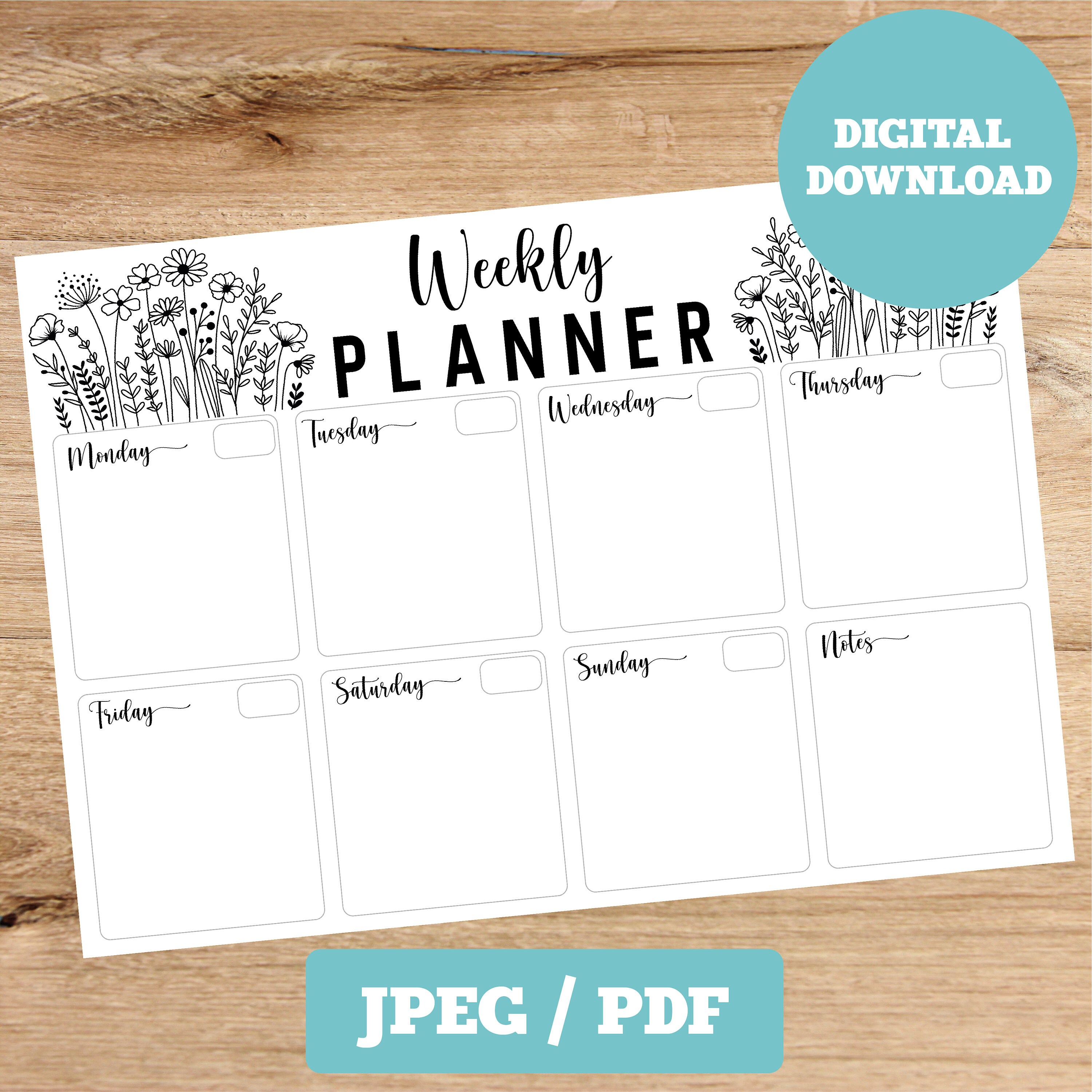 Printable Black and White Wildflower Weekly Schedule - Digital Download ...