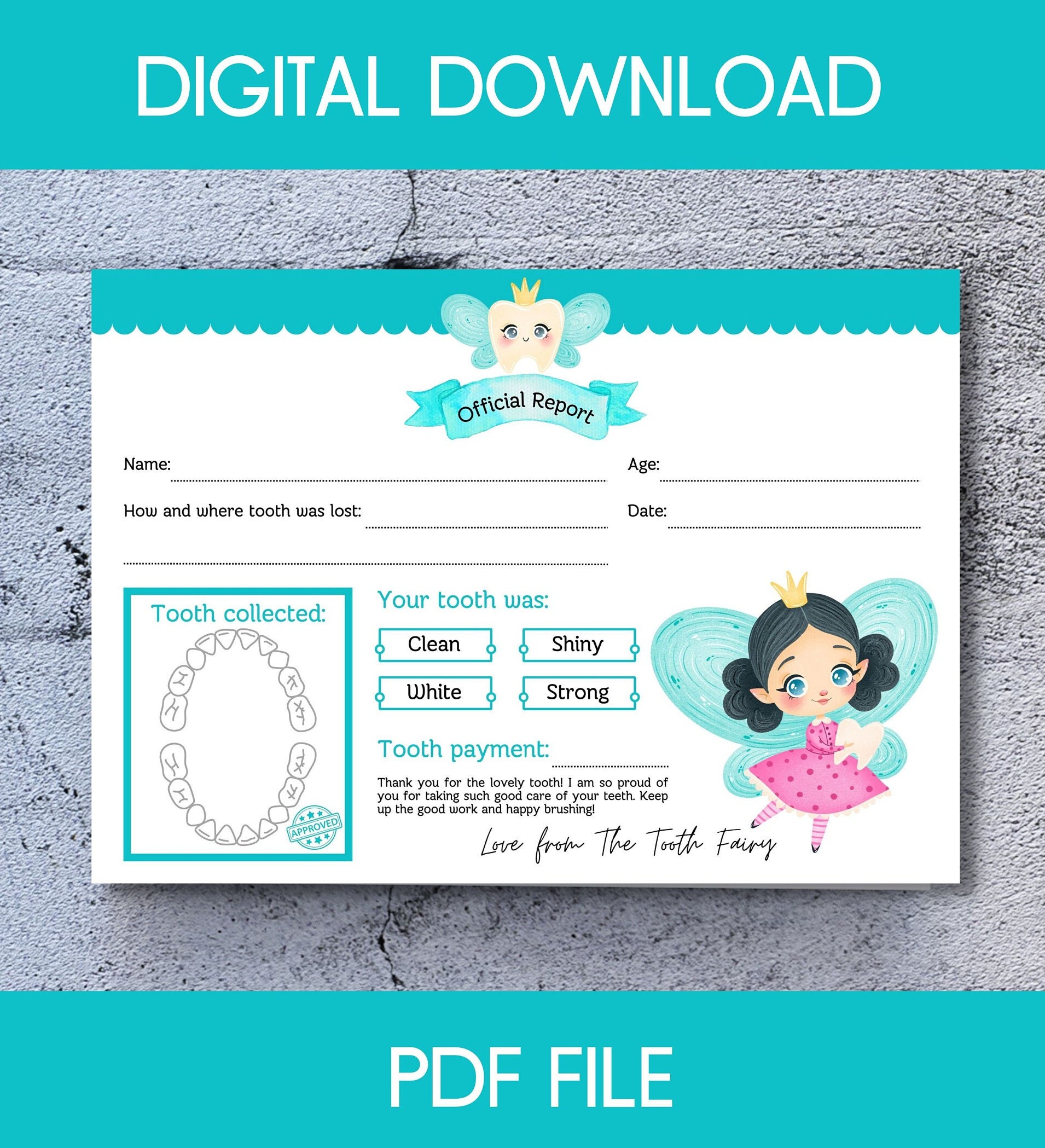 Printable Tooth Fairy Report /tooth Fairy Letter / Tooth Fairy Receipt ...
