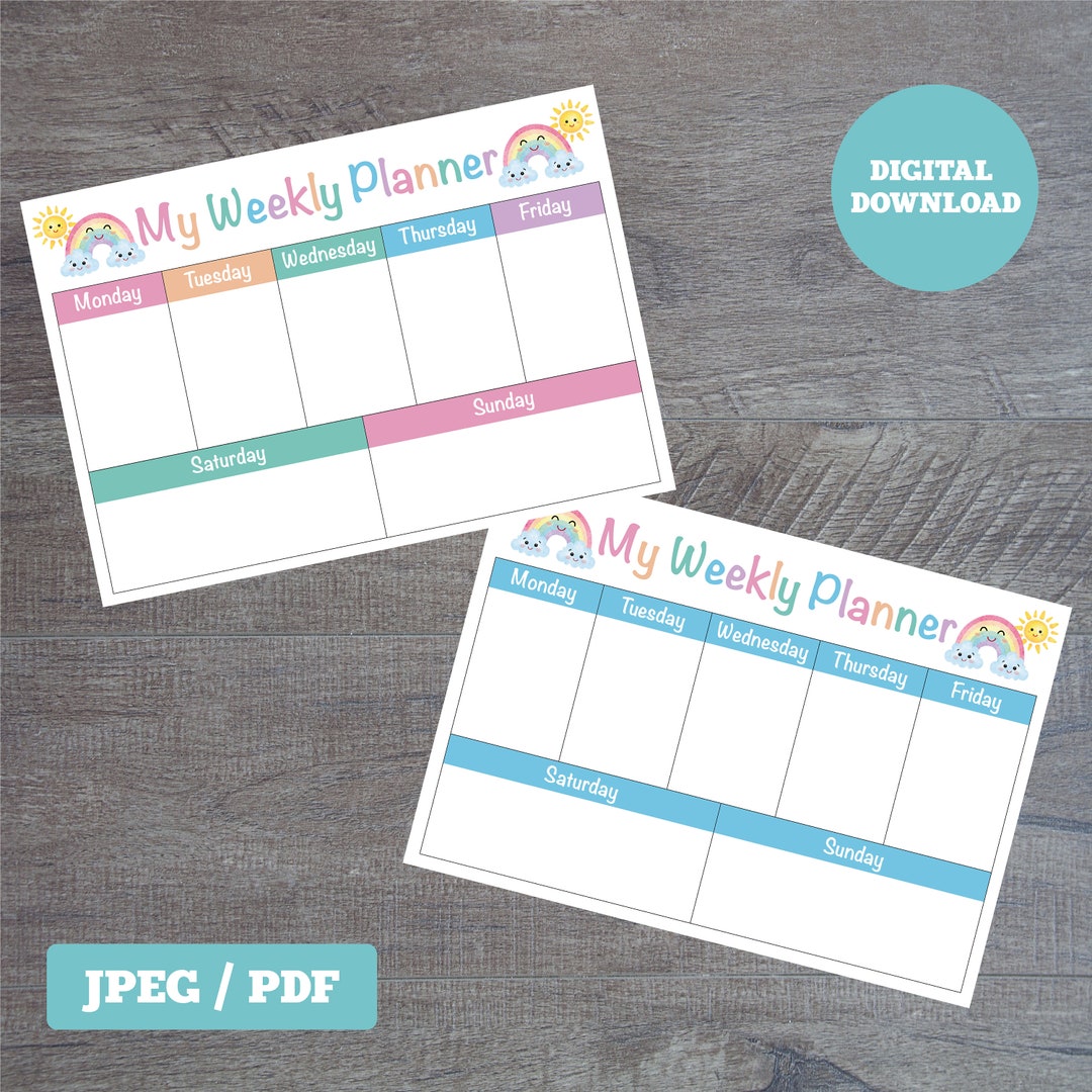 Printable Weekly Schedule for Kids - Digital Download / Pastel Rainbow ...