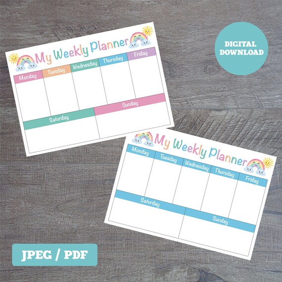 Printable Weekly Schedule for Kids Digital Download / Pastel - Etsy