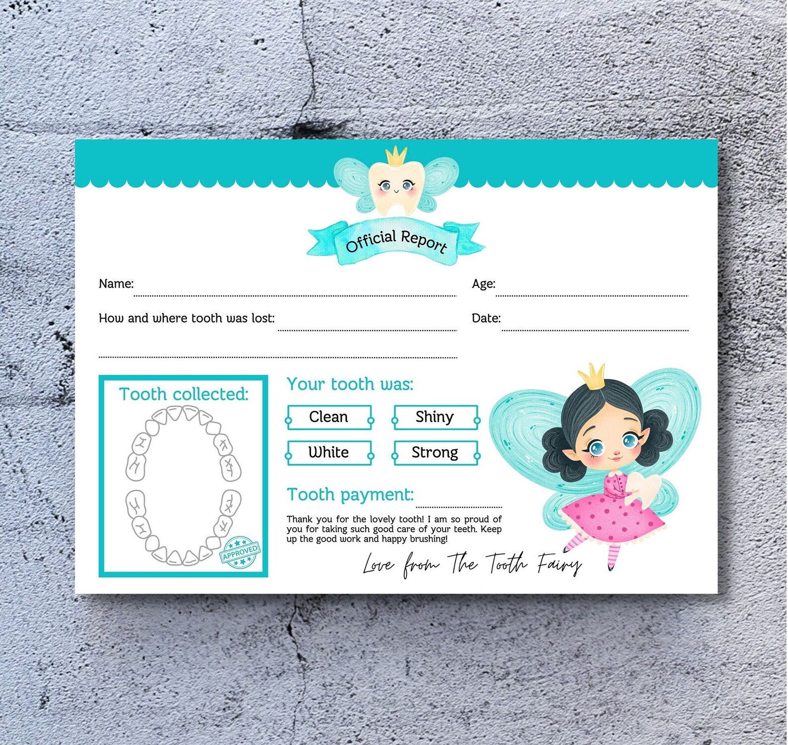 Printable Tooth Fairy Report /tooth Fairy Letter / Tooth Fairy - Etsy
