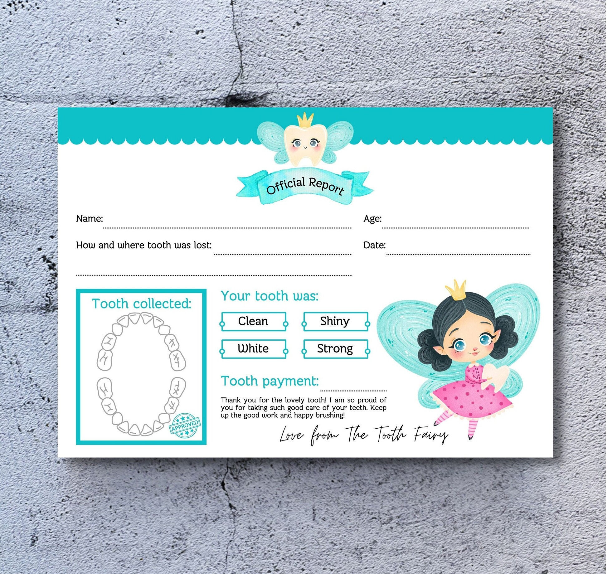 Printable Tooth Fairy Report /tooth Fairy Letter / Tooth Fairy Receipt ...