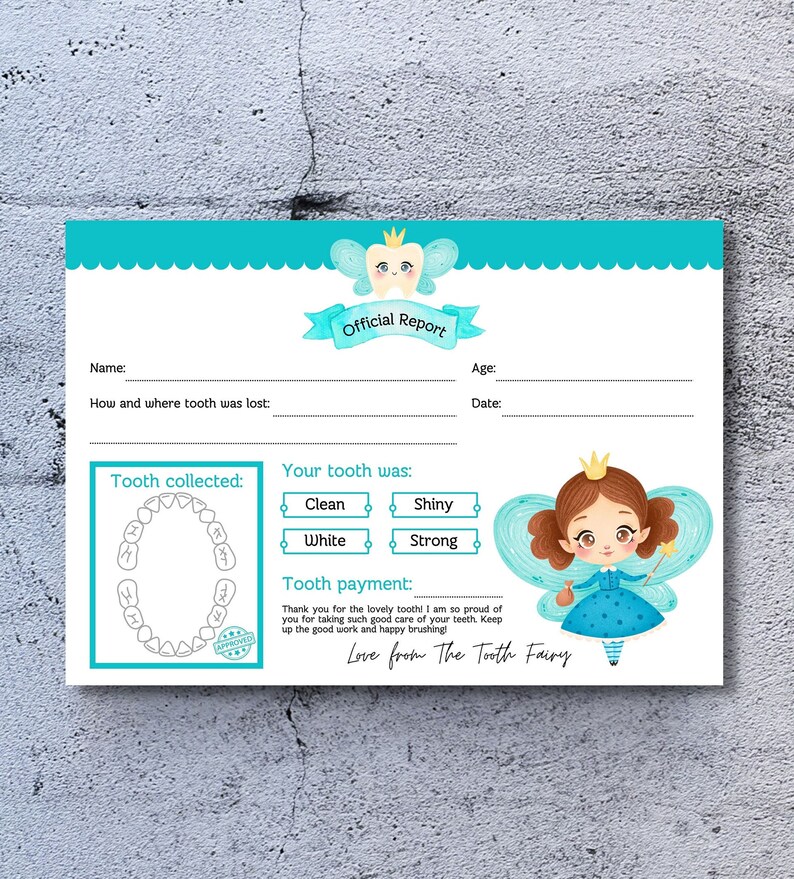 Printable Tooth Fairy Report /tooth Fairy Letter / Tooth Fairy Receipt ...
