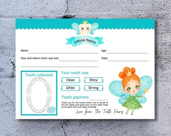 Printable Tooth Fairy Report for Boys /tooth Fairy Letter / Tooth Fairy ...