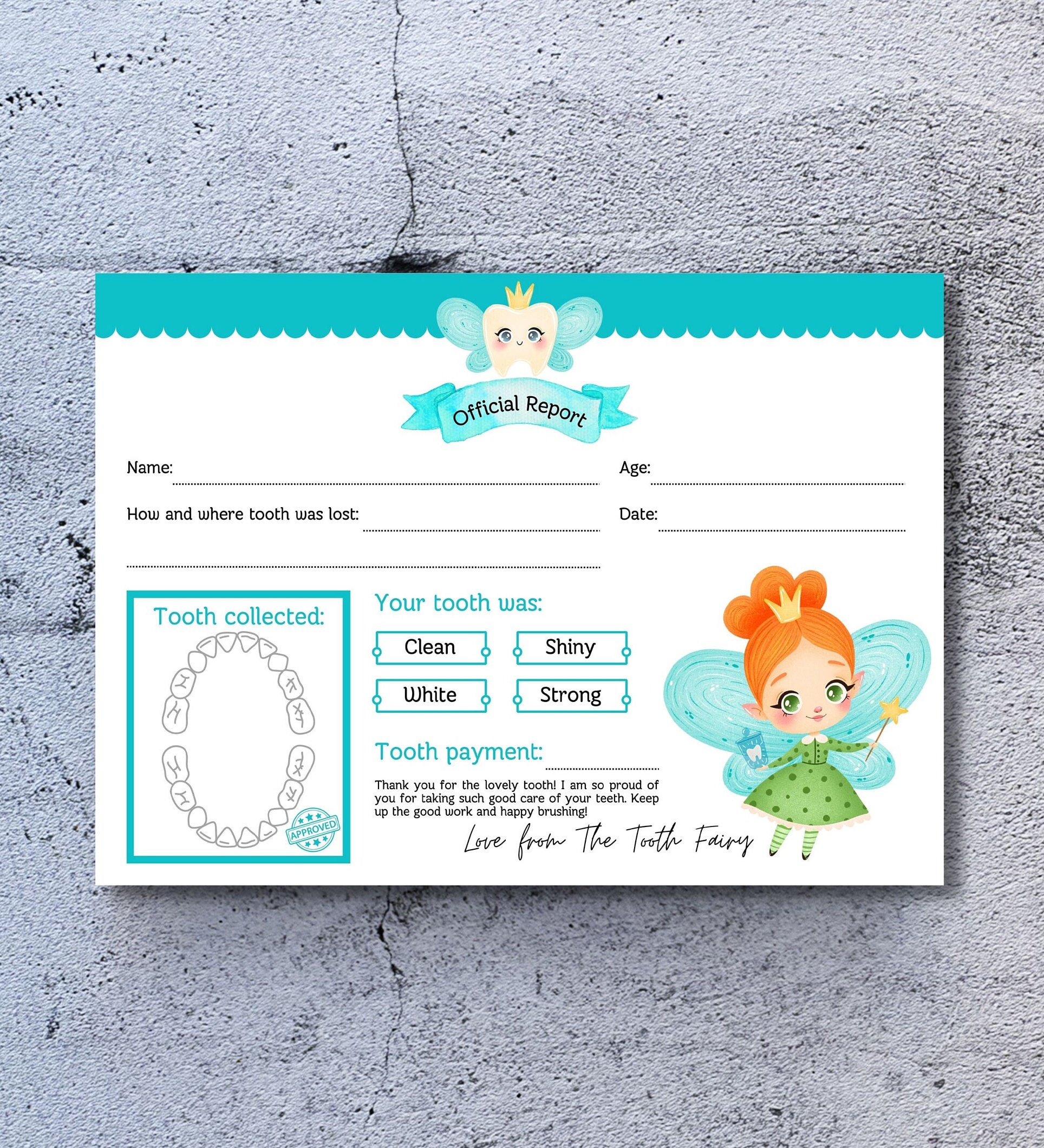 Printable Tooth Fairy Report /tooth Fairy Letter / Tooth Fairy Receipt ...