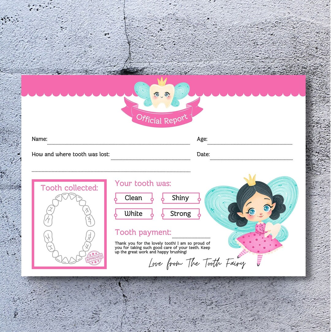 Printable Tooth Fairy Report /tooth Fairy Letter / Tooth Fairy Receipt ...