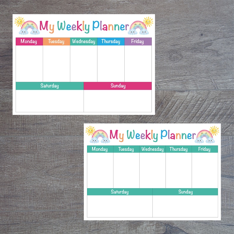 Printable Weekly Schedule for Kids - Digital Download / Rainbow / 2 ...