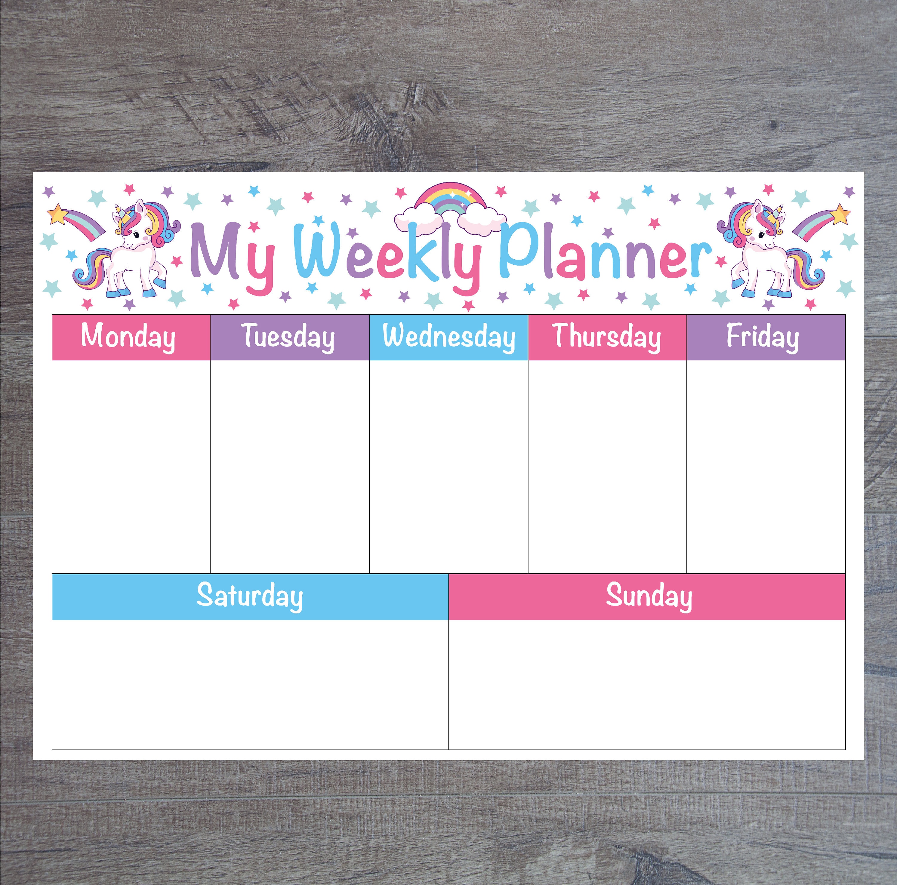 Printable Weekly Schedule for Kids - Digital Download / Pastel Unicorn ...