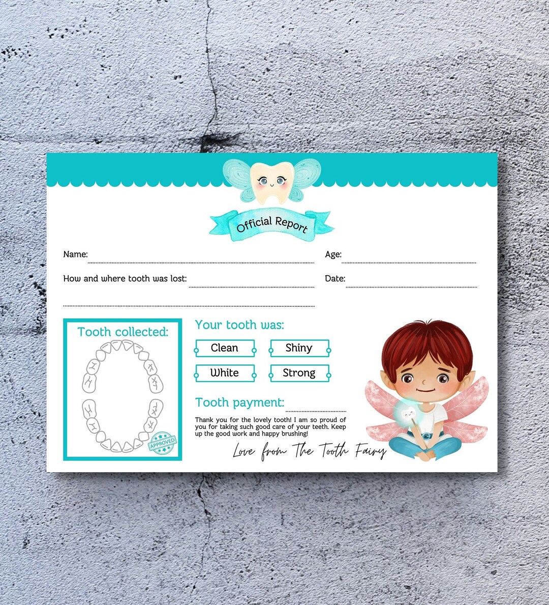 Printable Tooth Fairy Report for Boys /tooth Fairy Letter / Tooth Fairy ...
