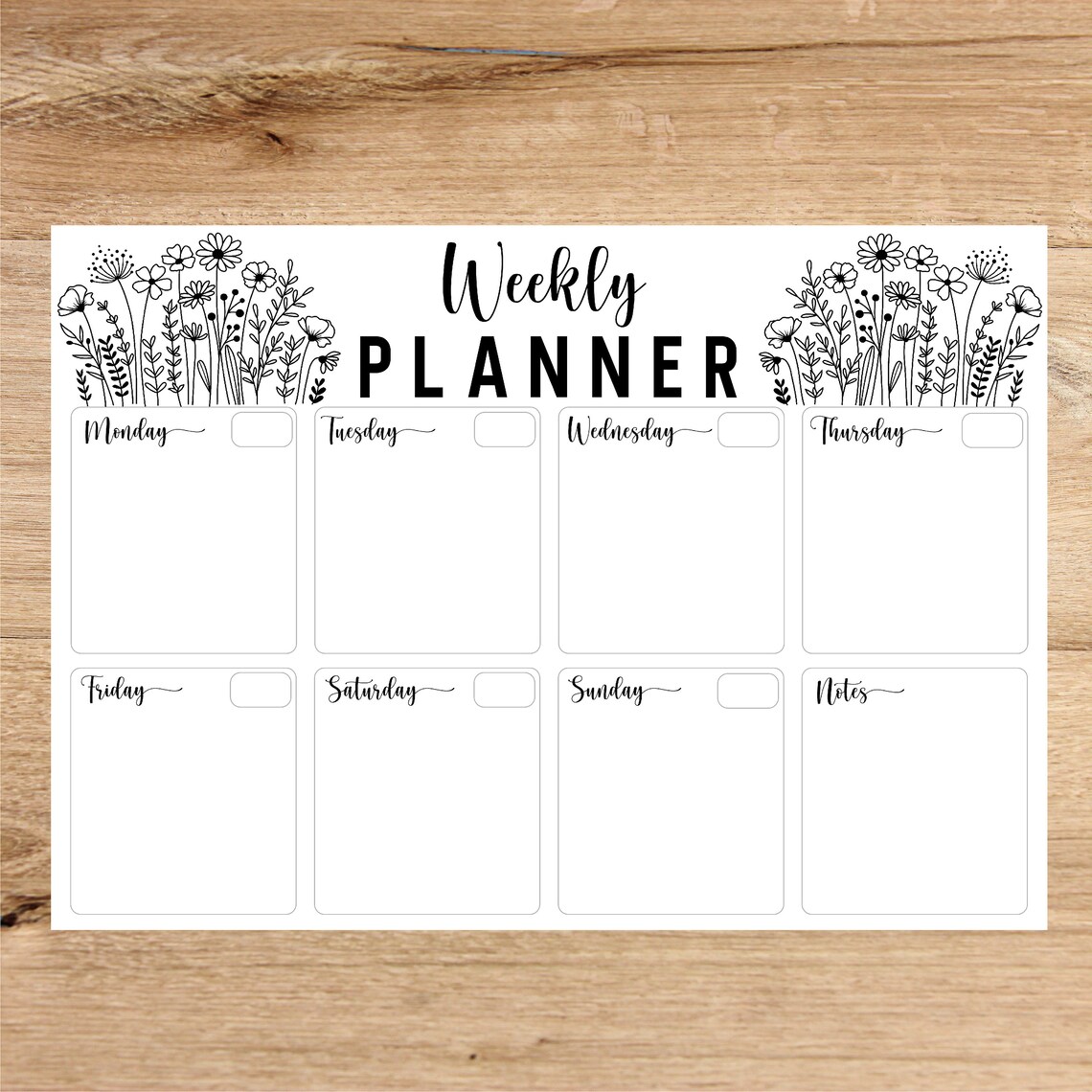 Printable Black and White Wildflower Weekly Schedule - Digital Download ...