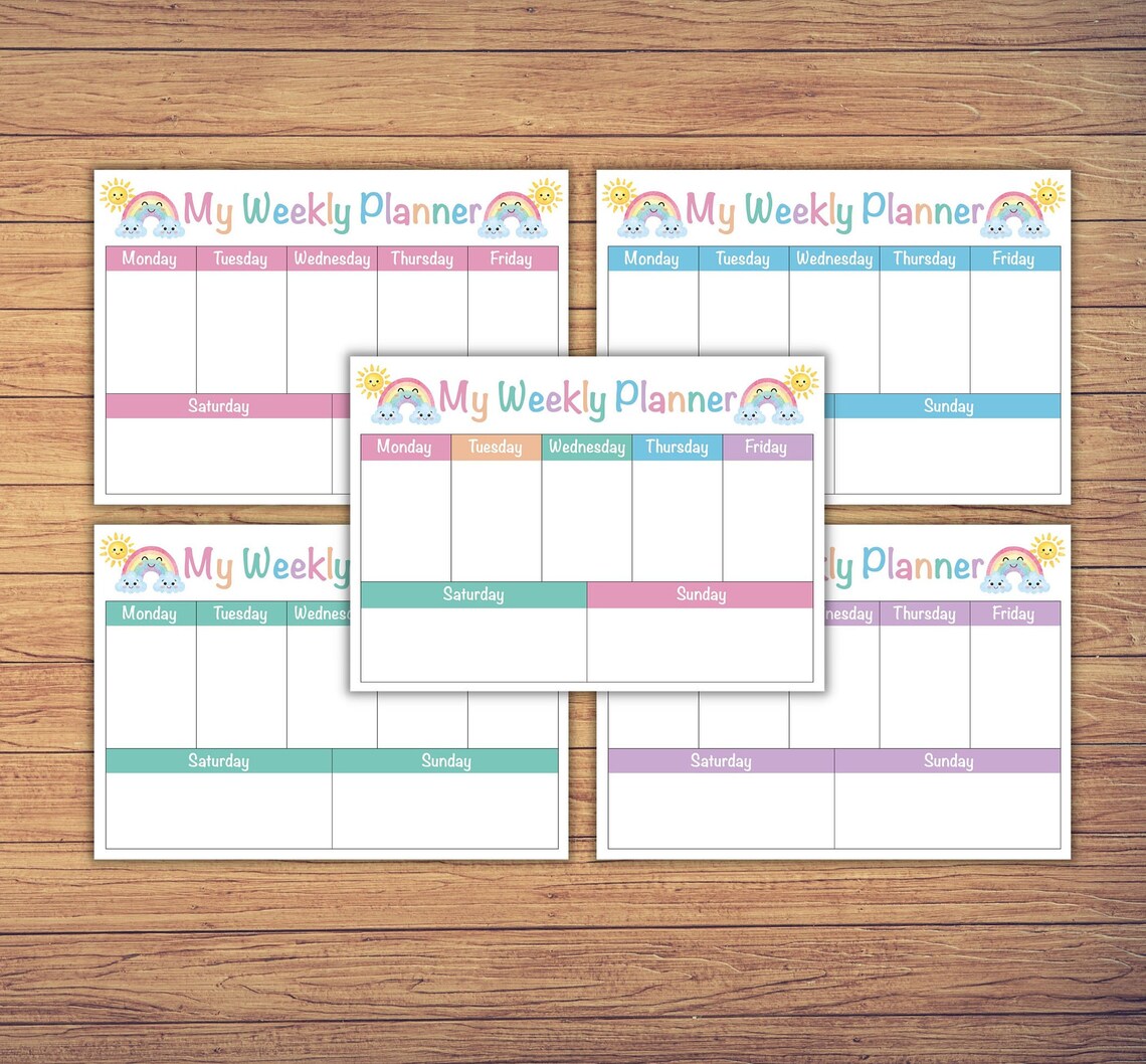 5 Printable Pastel Rainbow Weekly Schedules for Kids - Digital Download ...