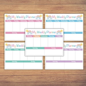 5 Printable Pastel Rainbow Weekly Schedules for Kids - Digital Download ...