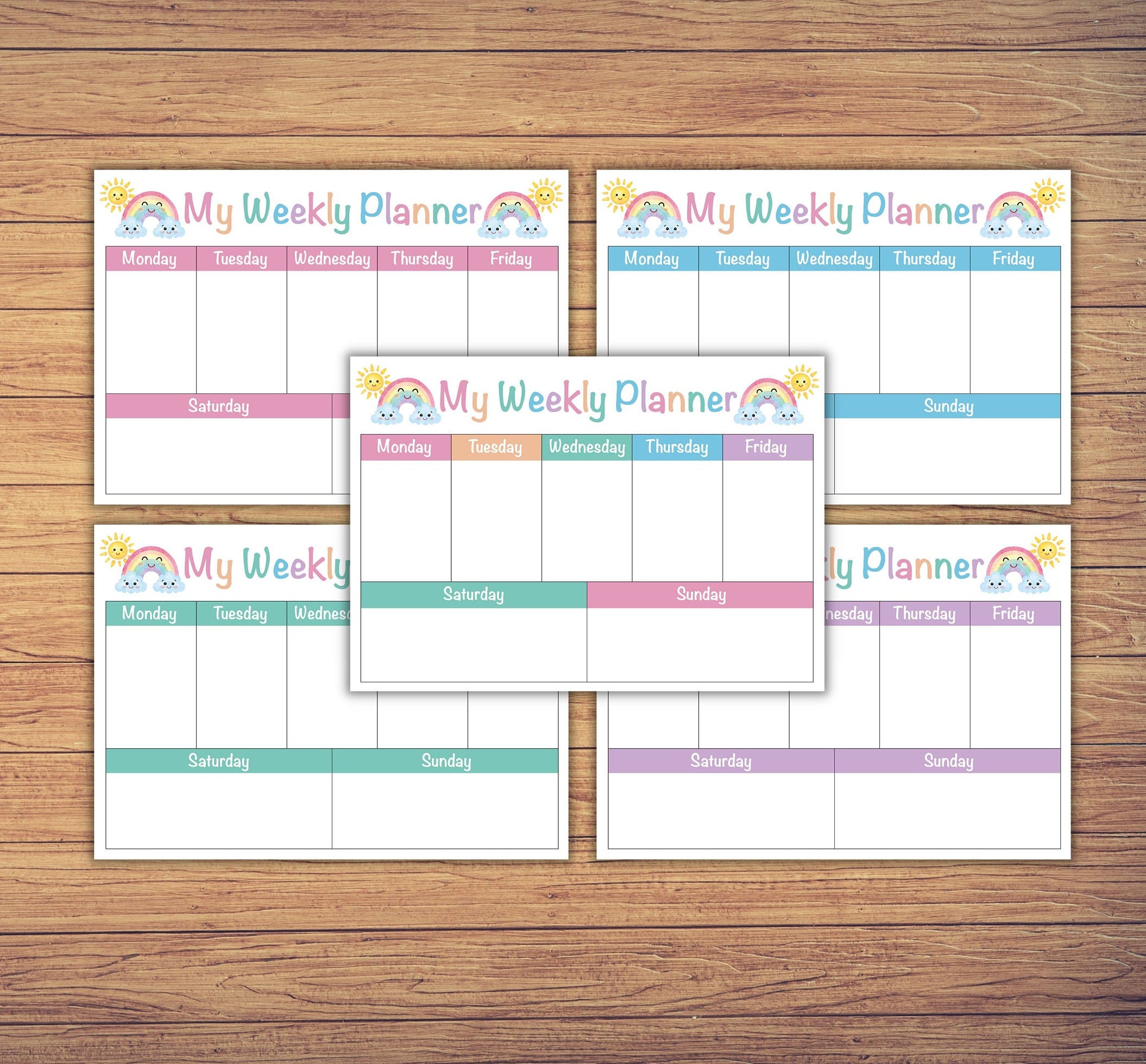 5 Printable Pastel Rainbow Weekly Schedules for Kids - Digital Download ...