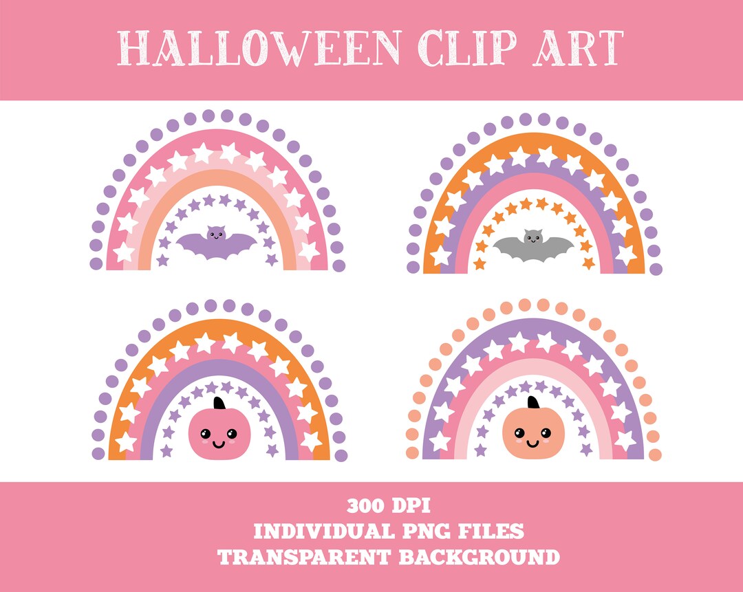 Halloween Pastel Pink Rainbow Clip Art / Halloween Artwork / PNG Files ...