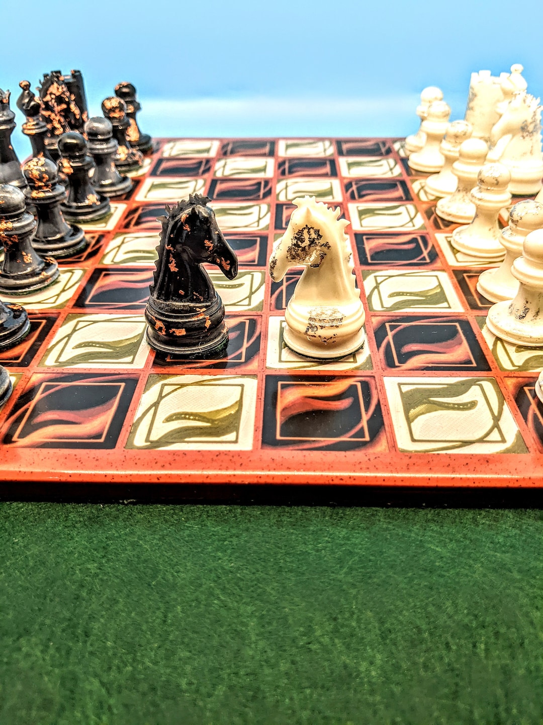 Bespoke Chess Board Set One of a Kind Piece Vintage Stylised Chess ...