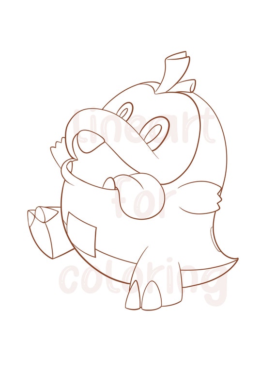 Cute Fuecoco Drawing Lineart Clipart for Coloring - Etsy