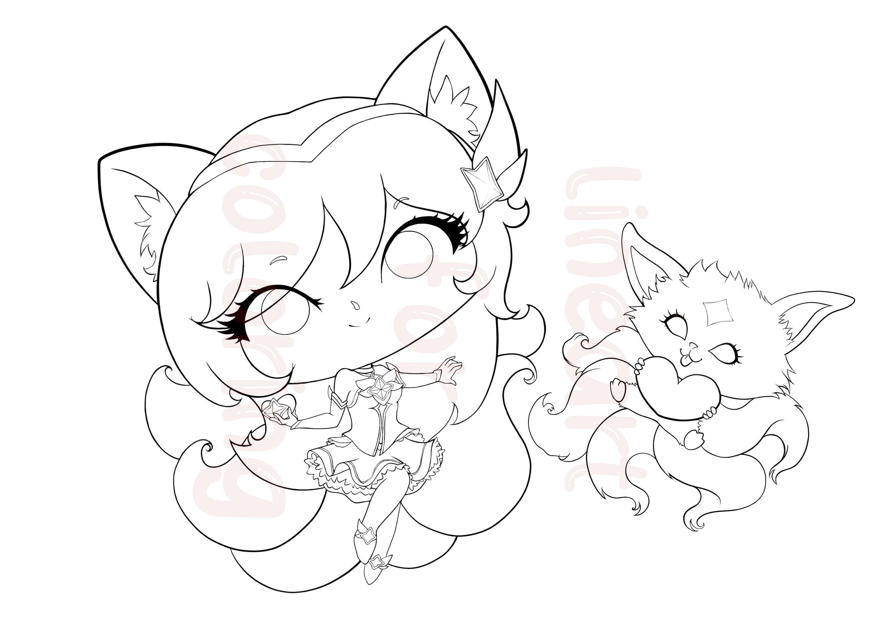 Cute Ahri Starguardian Drawing Lineart Clipart for Coloring - Etsy