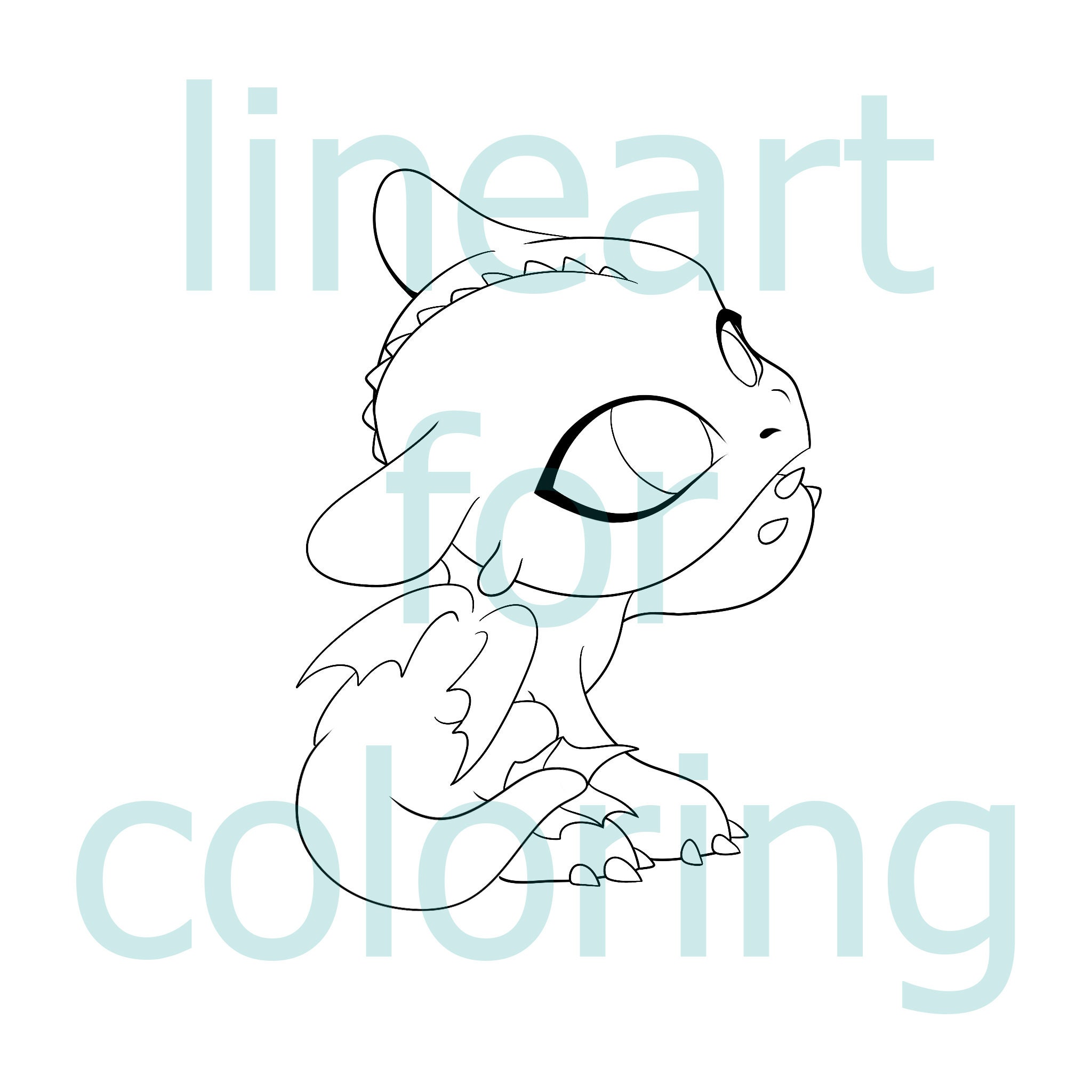 Cute Baby Dragon Girl Drawing Lineart Clipart for Coloring - Etsy
