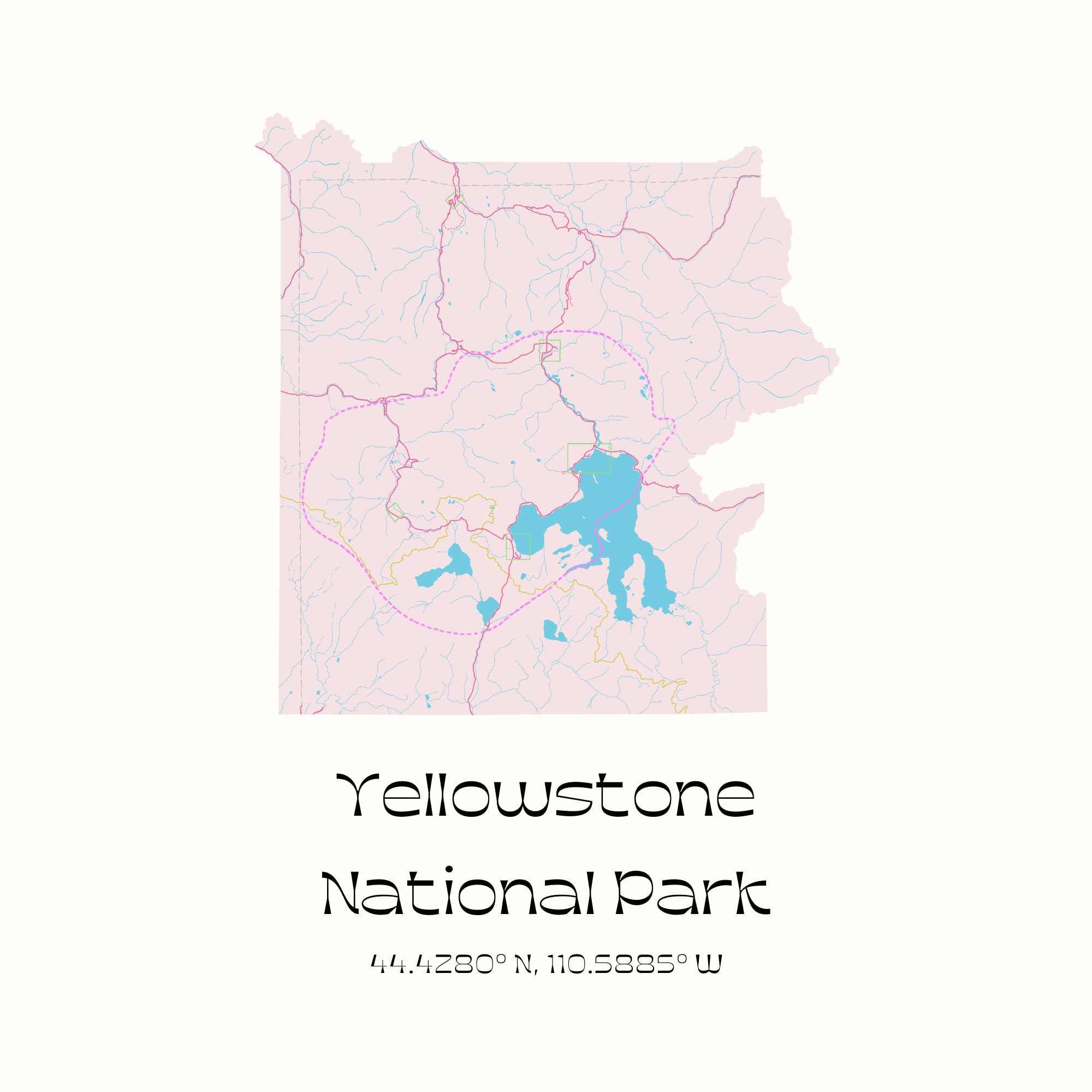 Mapa dibujado a mano del Parque Nacional Yellowstone - Etsy México