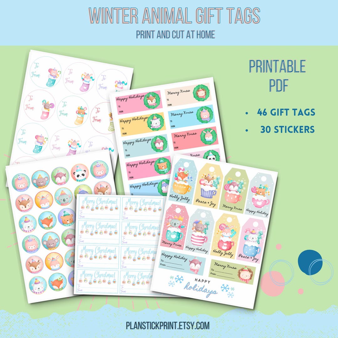 Printable PDF Winter Animals Gift Tags and Stickers - Etsy