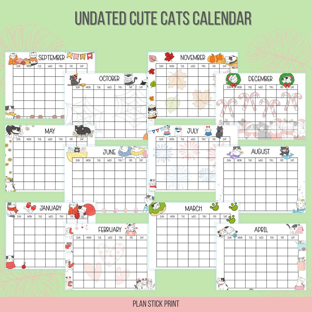 Undated Cute Cats Calendar - Etsy
