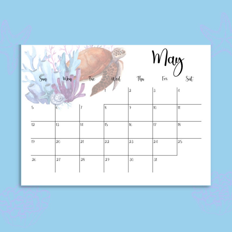 2024 Watercolor Ocean Marine Animal Printable Calendar - Etsy
